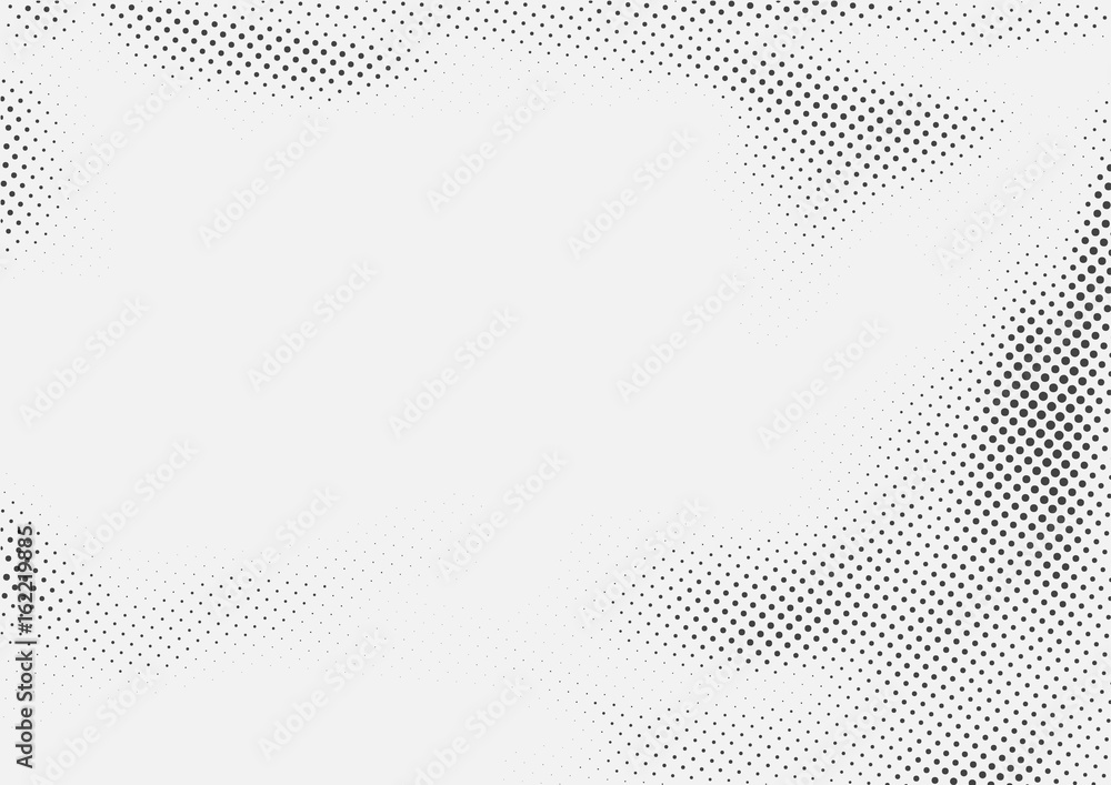 Dotted halftone black and white retro layout. Abstract pop art style ...