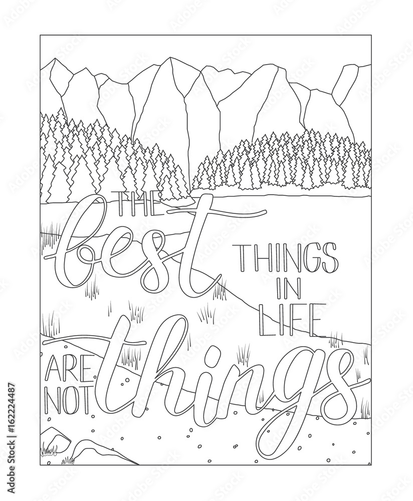 Coloring book page with mountain and lake scenery Stock Vector | Adobe ...