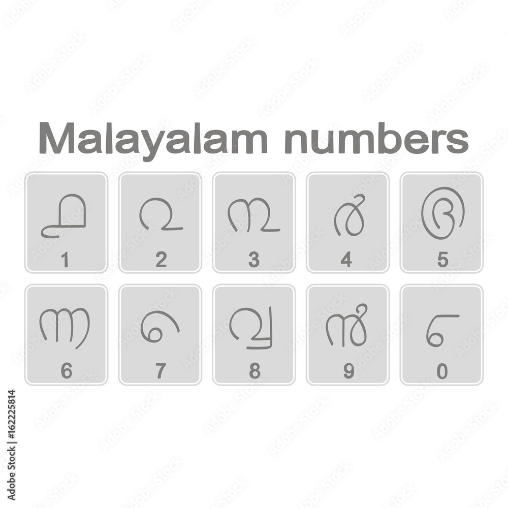 Set of monochrome icons with malayalam numbers for your design Stock ...