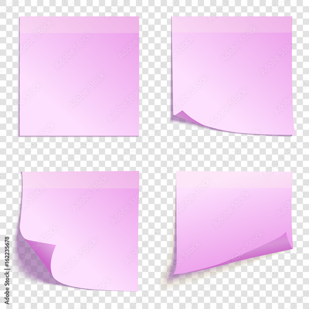 Set of square pink sticky notes isolated on transparent background ...