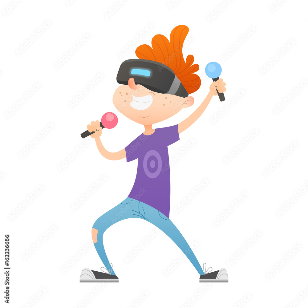 Cartoon boy character in virtual reality glasses Stock Vector | Adobe Stock