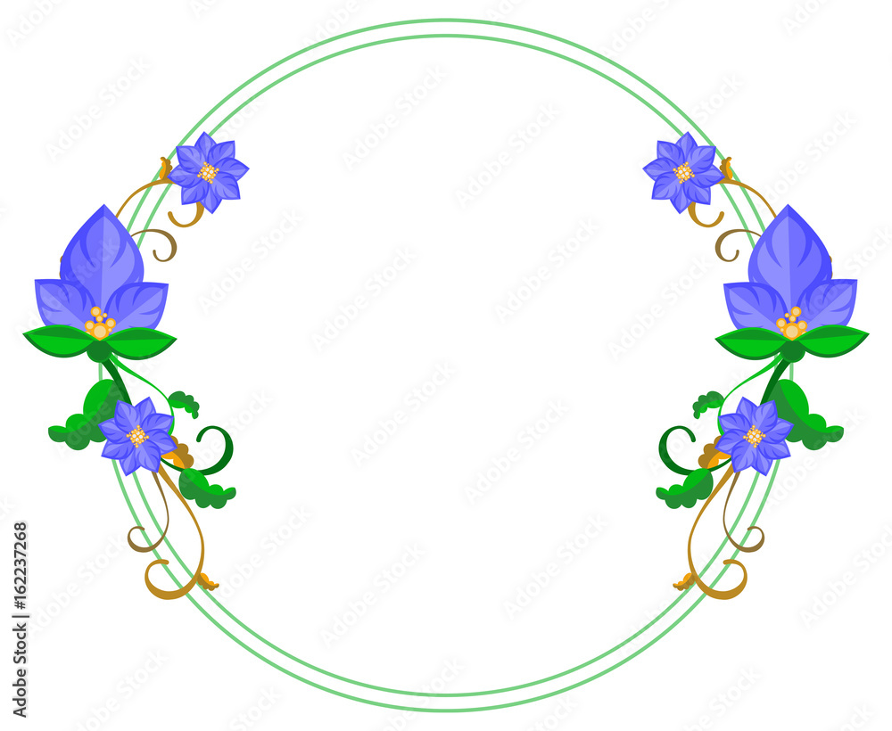 Round decorative frame with abstract blue flowers. Vector clip art ...
