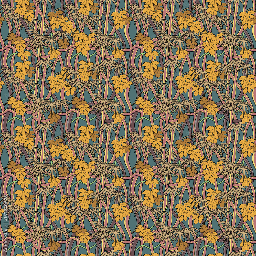 braided vegetation forest pattern. The design is rich of leaves and the ...