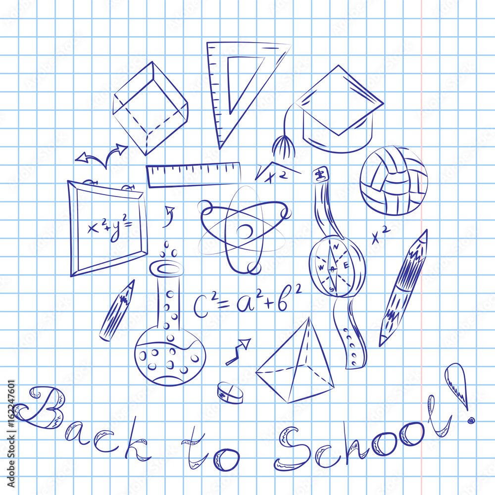 Hand Drawn School Symbols. Children Drawings of Ball, Books,Pencils ...