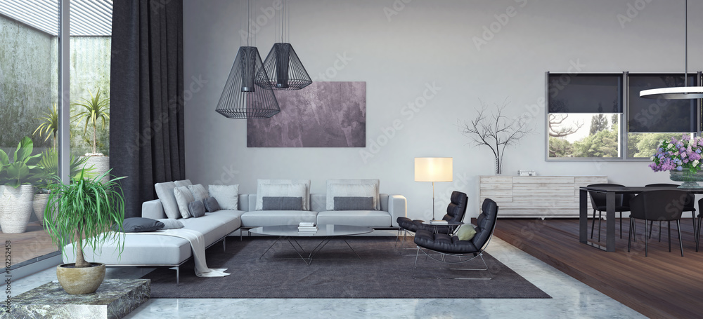 Living room, interior design 3D Rendering Stock Illustration | Adobe Stock