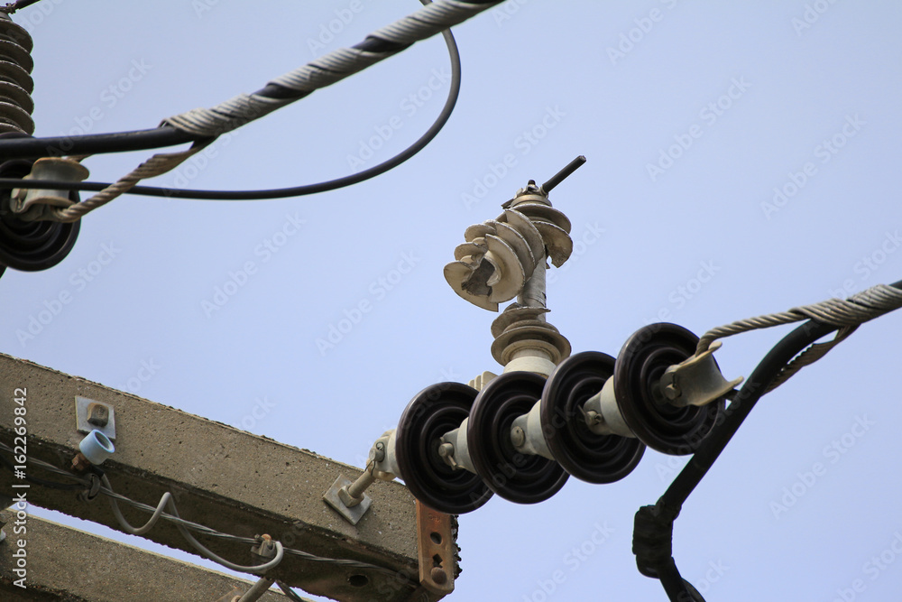 Damage Lightning Arrester on Electrical Pole Stock Photo | Adobe Stock