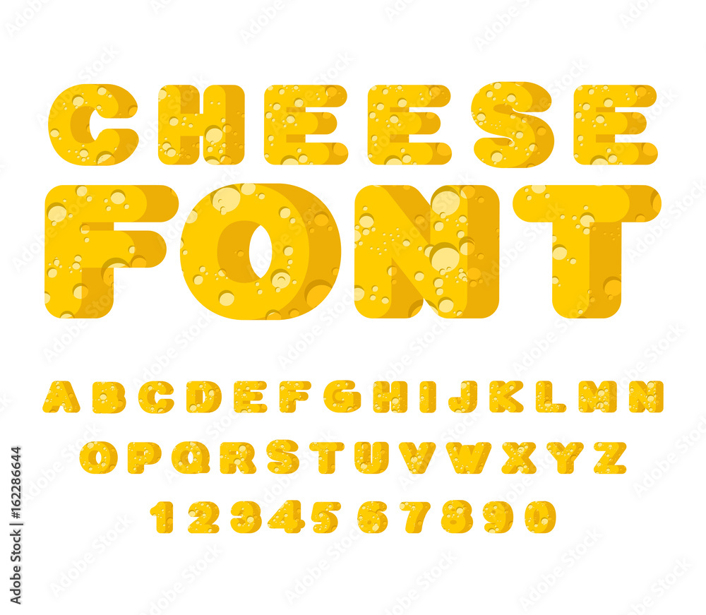 Cheese font. cheesy ABC. Food alphabet. Yellow letters milk product ...