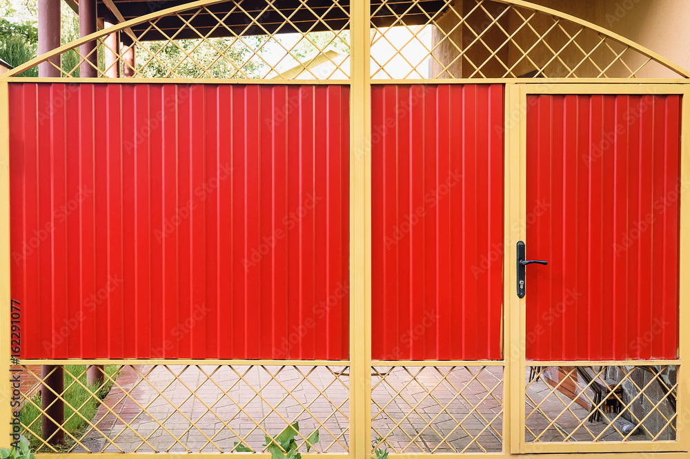 Metal red Fence with Door and Gate of Modern Style Design Metal Fence ...