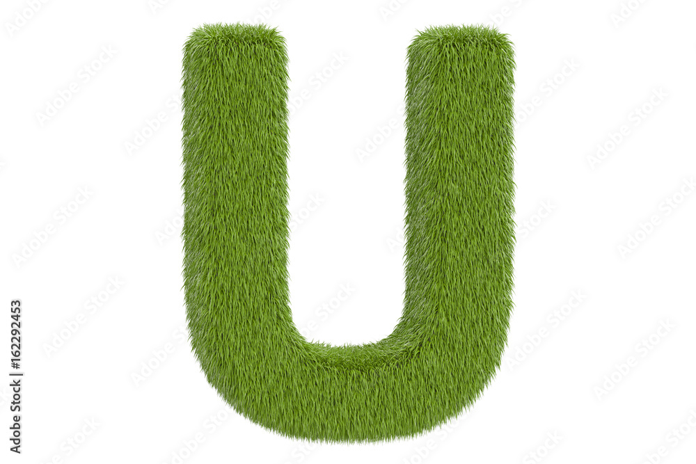 Green letter U from grass closeup, 3D rendering Stock Illustration ...