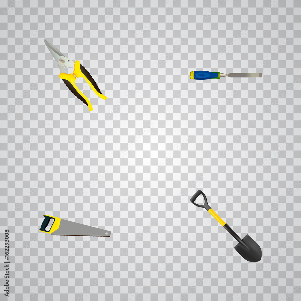 Realistic Spade, Hacksaw, Chisel And Other Vector Elements. Set Of ...