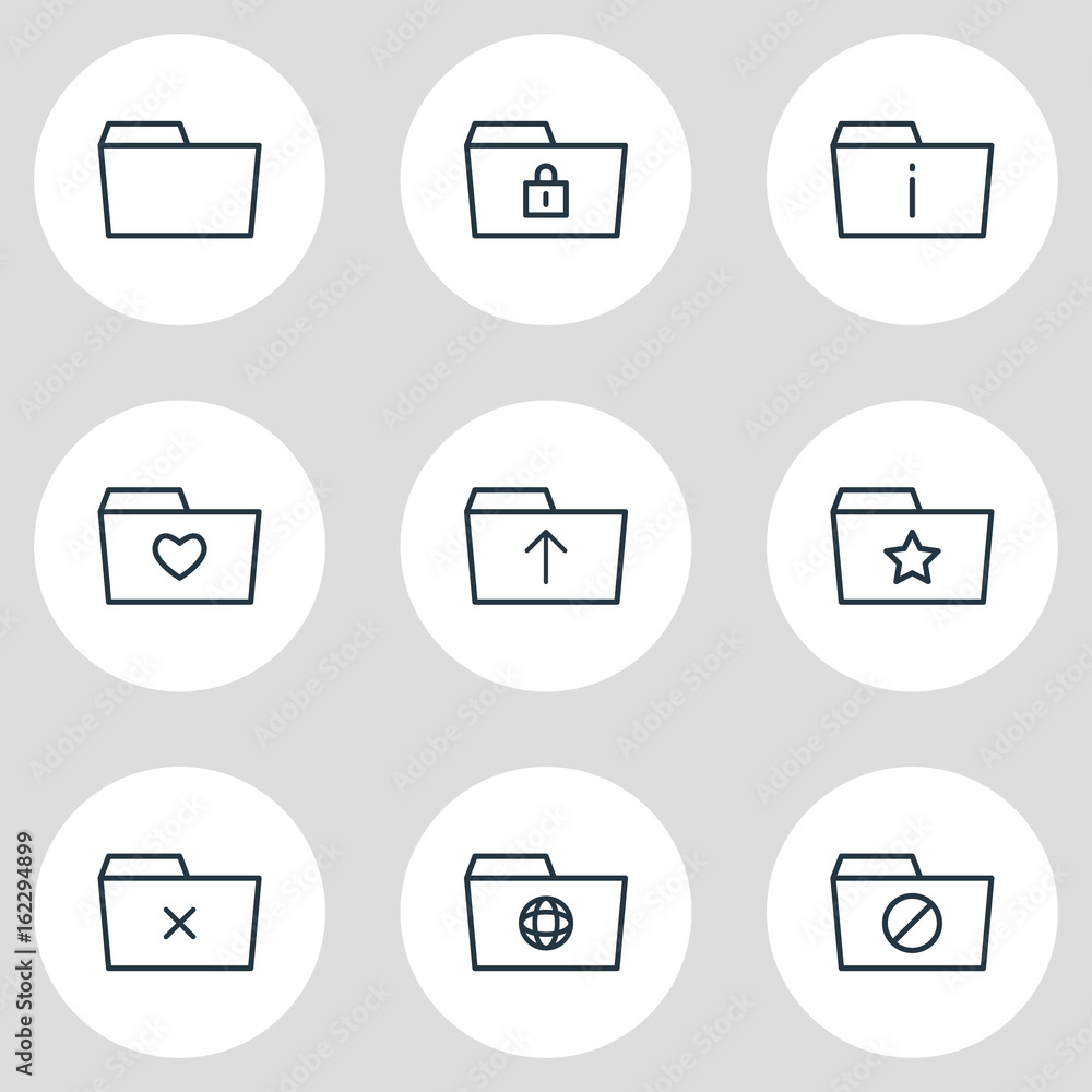 Vector Illustration Of 9 Folder Icons. Editable Pack Of Liked, Document ...
