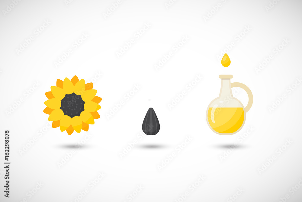 Sunflower oil vector flat icons set Stock Vector | Adobe Stock