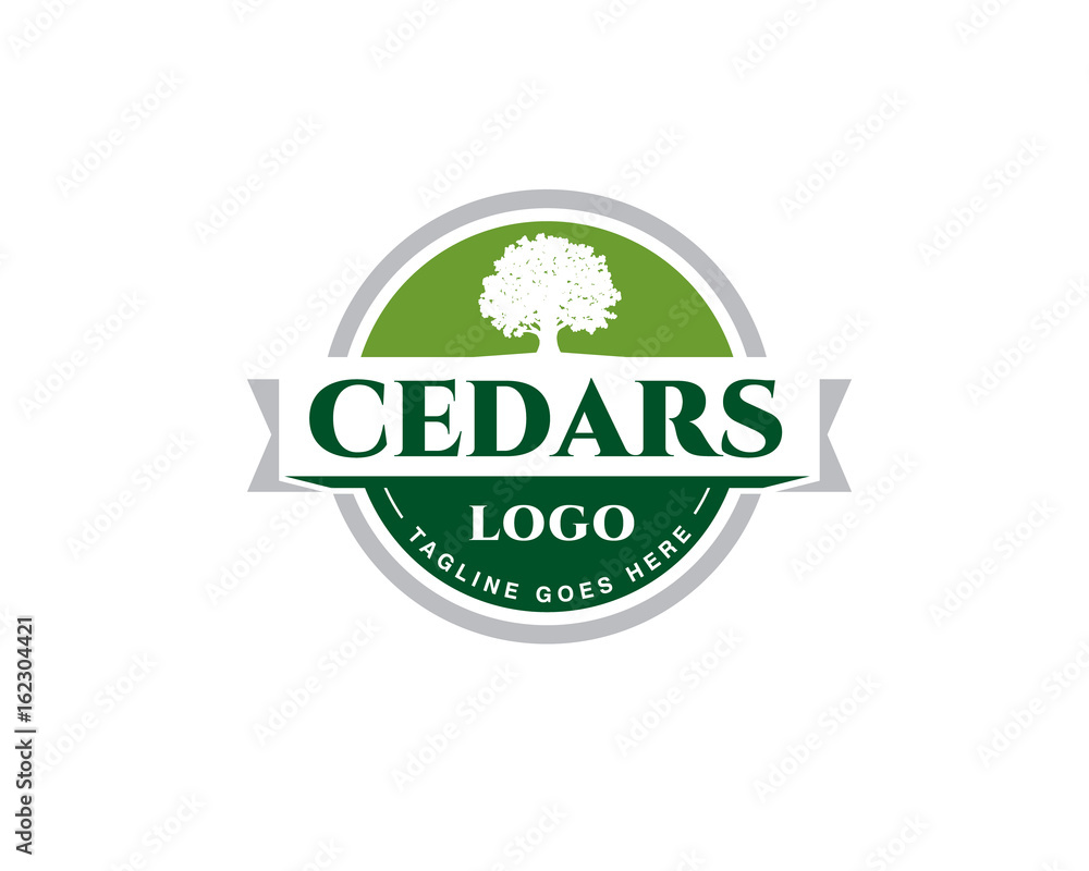 green emblem cedar logo with ribbon Stock Vector | Adobe Stock