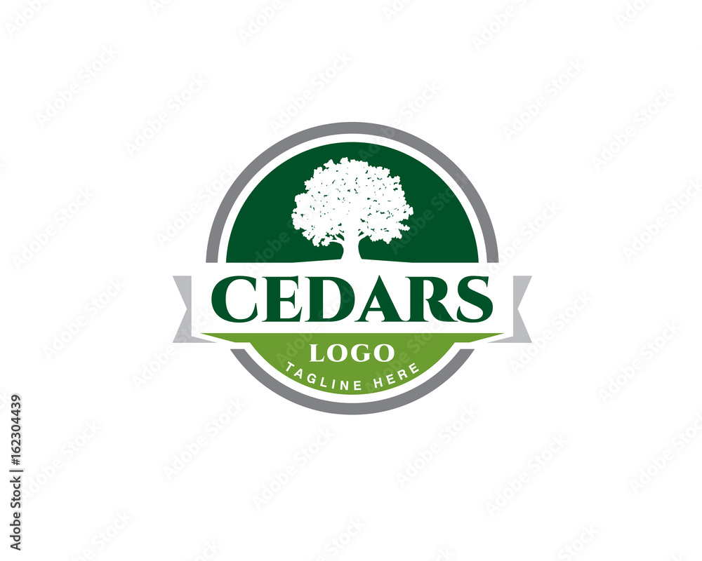 green emblem cedar logo with ribbon Stock Vector | Adobe Stock