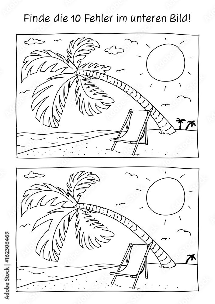 Rätsel - Fehlerbild - am Strand auf einer Insel Stock-Illustration ...