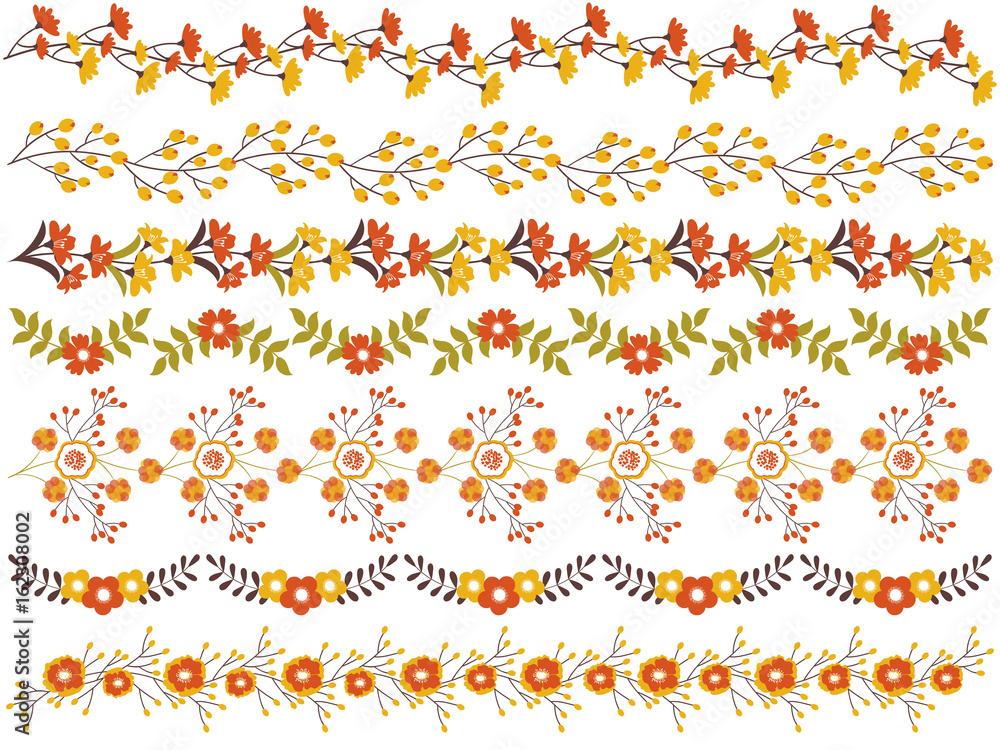 Vector Floral Border Set. Vector Floral Autumn Borders. Stock Vector ...