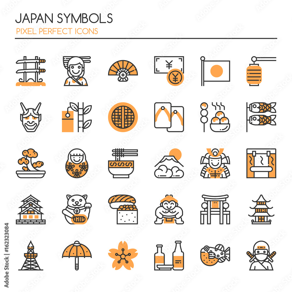 Japan Symbols , Thin Line and Pixel Perfect Icons Stock Vector | Adobe ...
