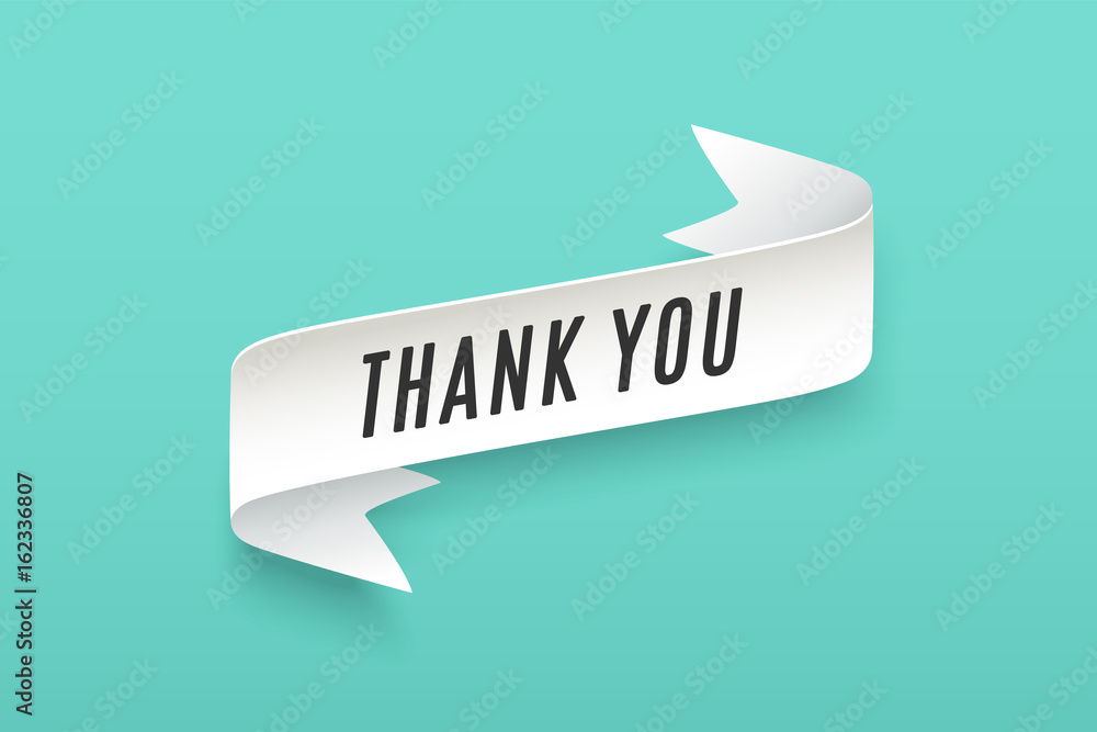 Paper ribbon with text Thank You. Colorful vintage banner with white ...