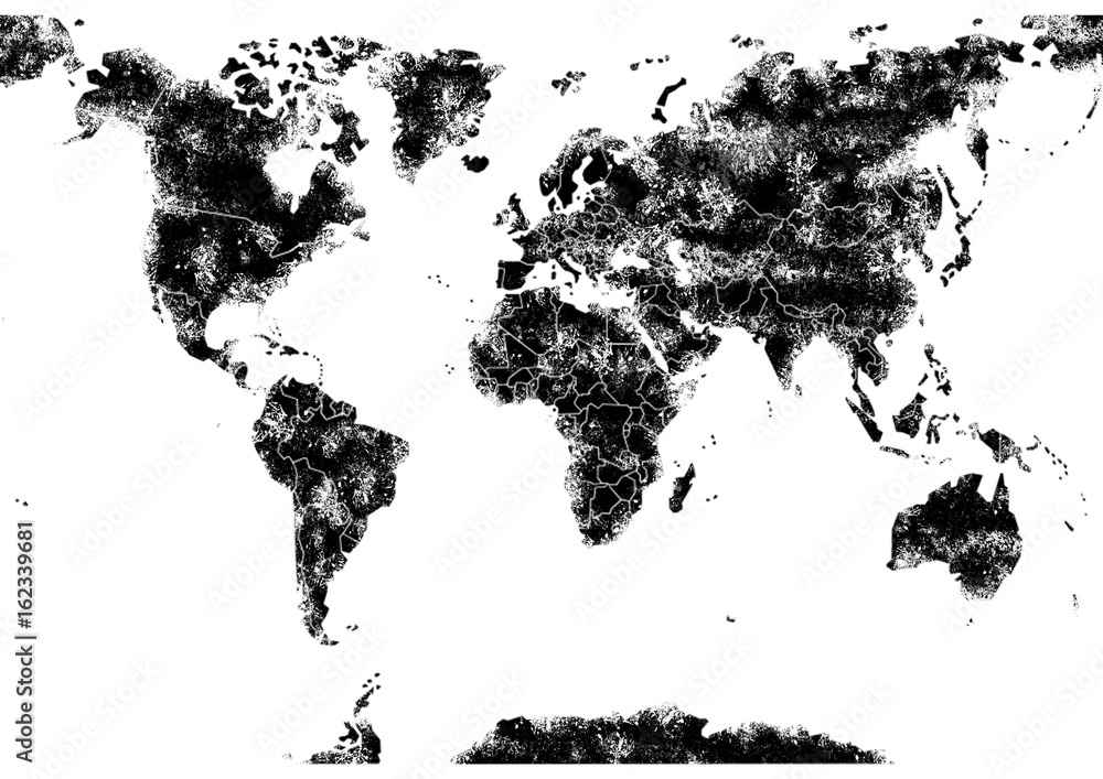 Black and white world map Stock Illustration | Adobe Stock