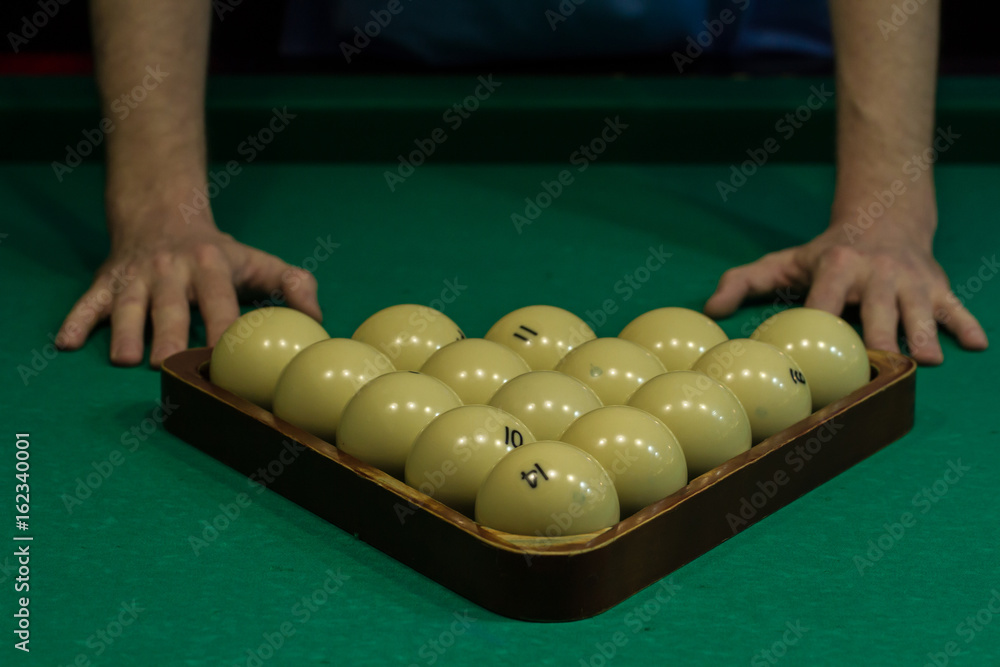 Billiard club. Installation of balls. The Russian Pyramid Stock Photo ...