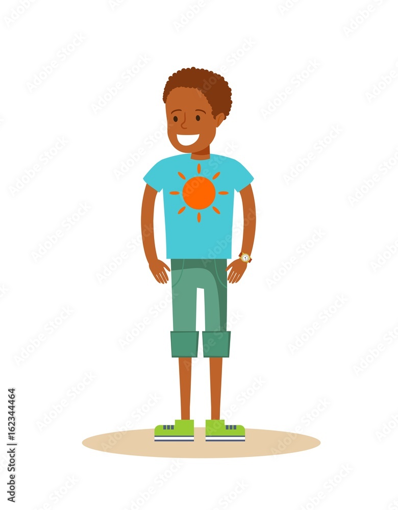 Full length portrait of Little happy black boy , cartoon vector ...