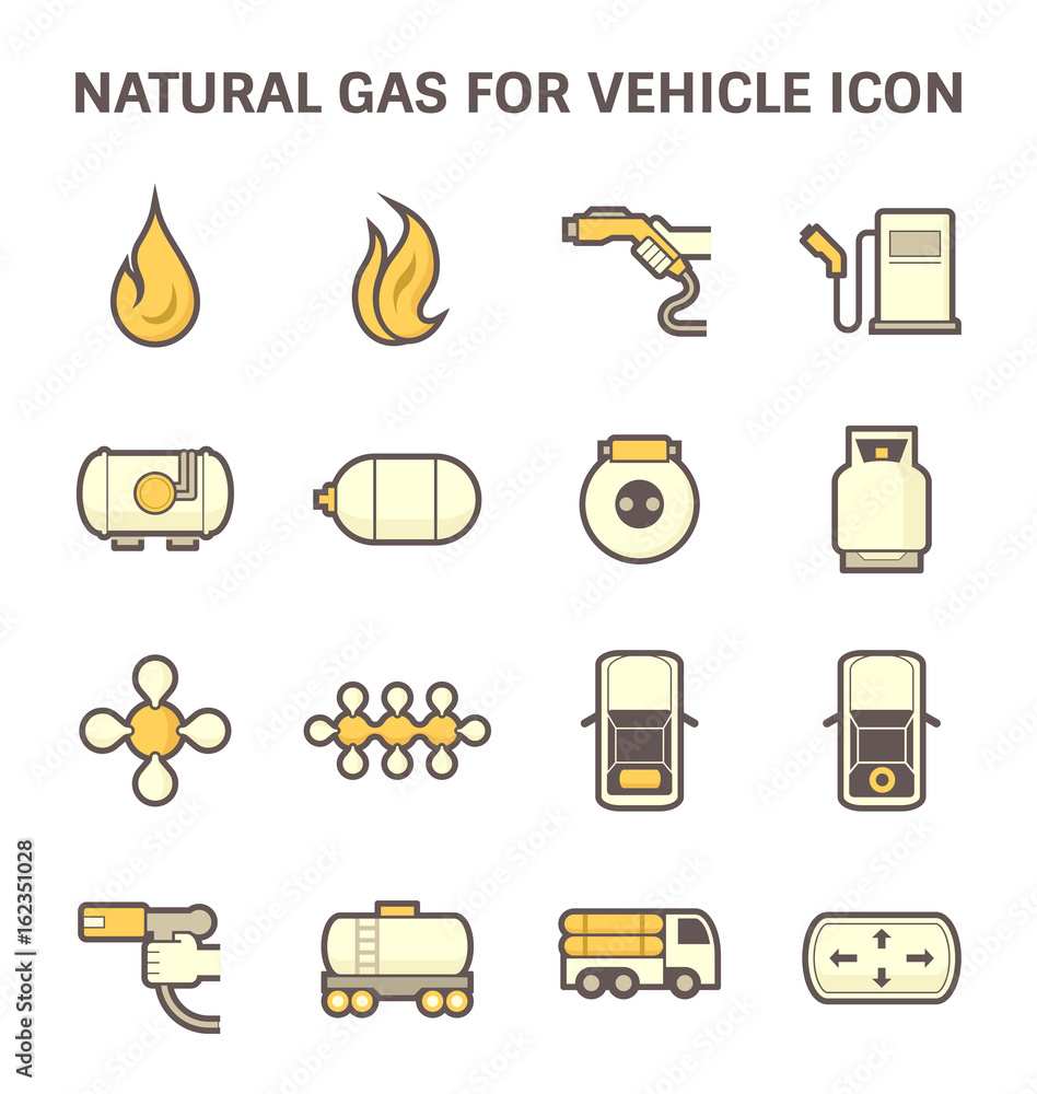 Tank and transportation icon of natural gas vehicle and liquefied ...