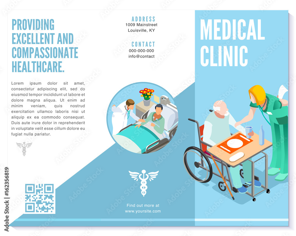 Vector medical clinic trifold brochure simply modern design with clean ...