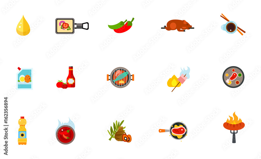 Grilled food icon set Stock Vector | Adobe Stock