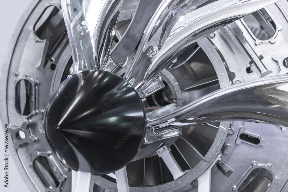 Turbine Engine. Aviation Technologies. Aircraft jet engine detail in ...