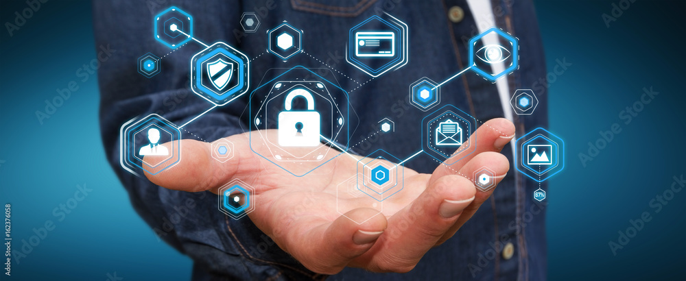 Businessman using antivirus to block a cyber attack 3D rendering Stock ...