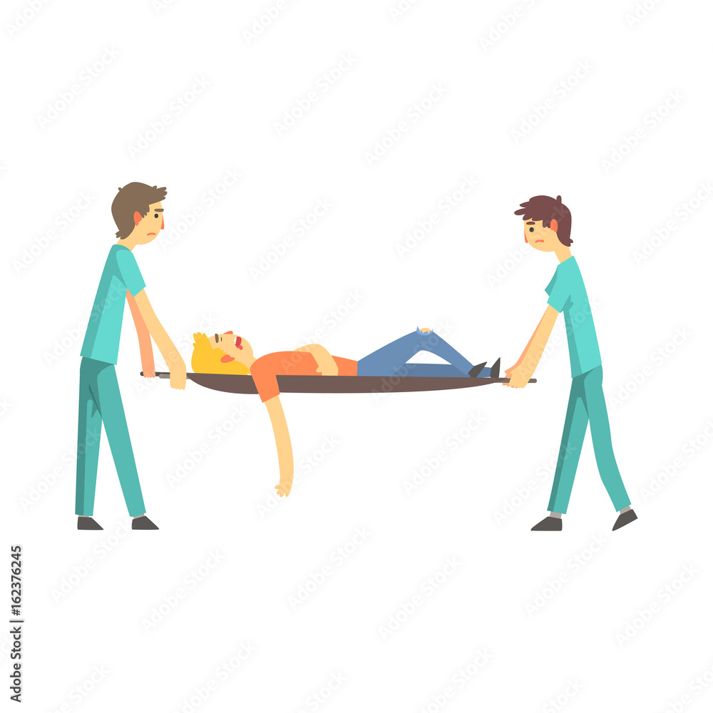 Paramedic giving help to an injured person after accident cartoon ...