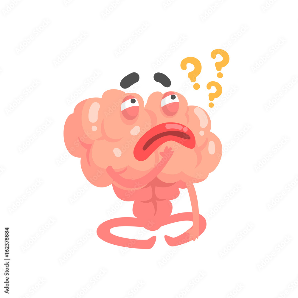 Humanized thinking cartoon brain character, intellect human organ ...