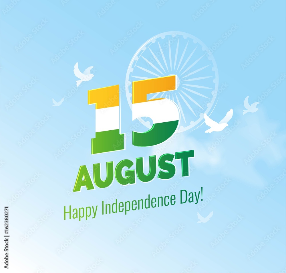 15 August. Indian Independence Day greeting card. Celebration ...