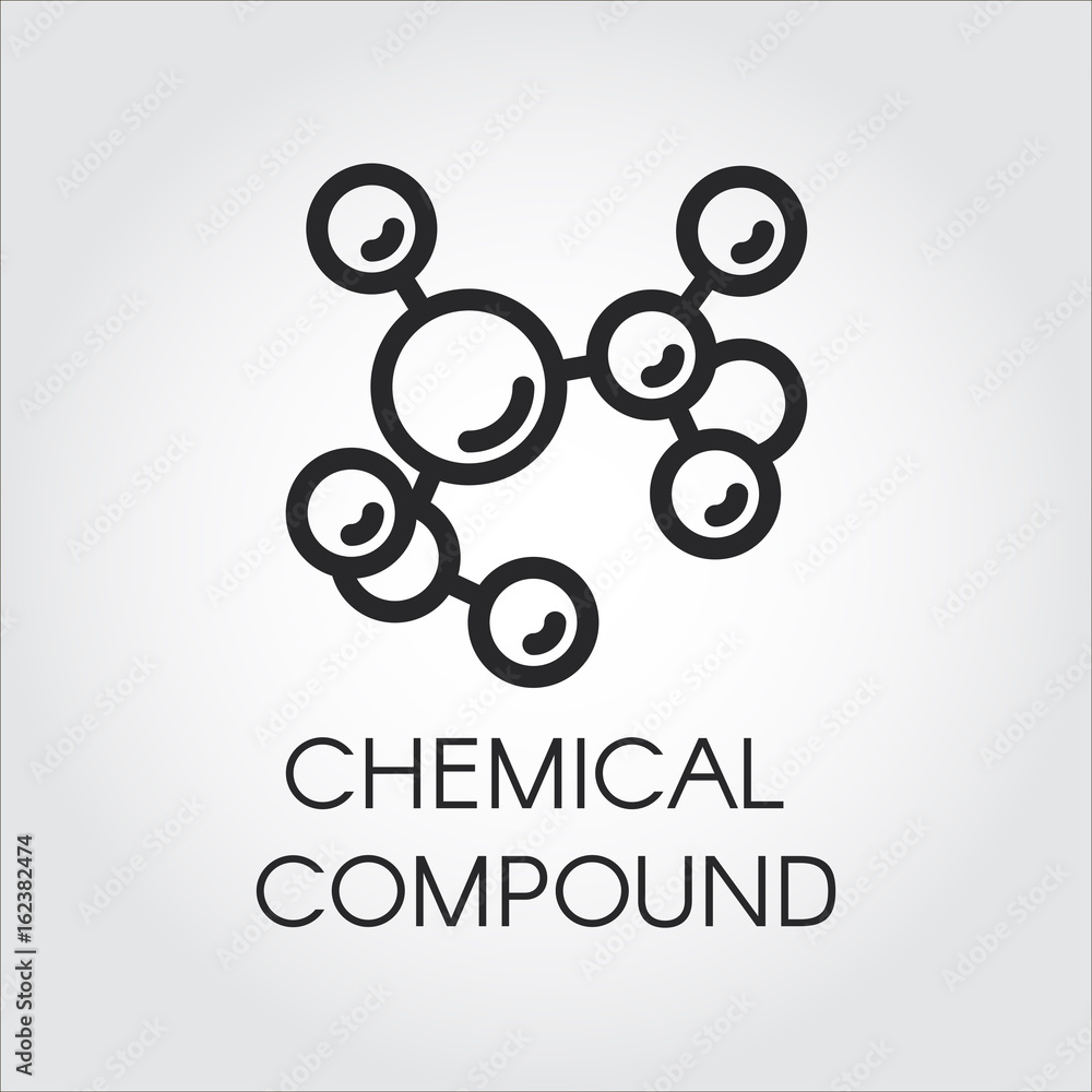 Linear icon of chemical compounds. Abstract contour label of molecular ...
