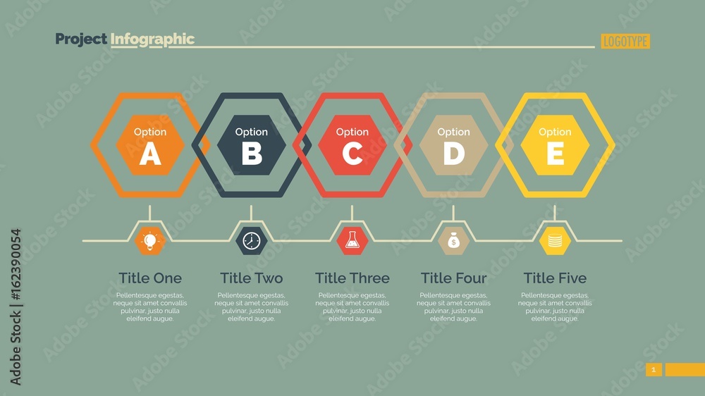 Five Hexagons Diagram Slide Template Stock Vector | Adobe Stock