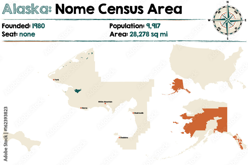 Large and detailed map of Nome Census Area in Alaska Stock Vector ...