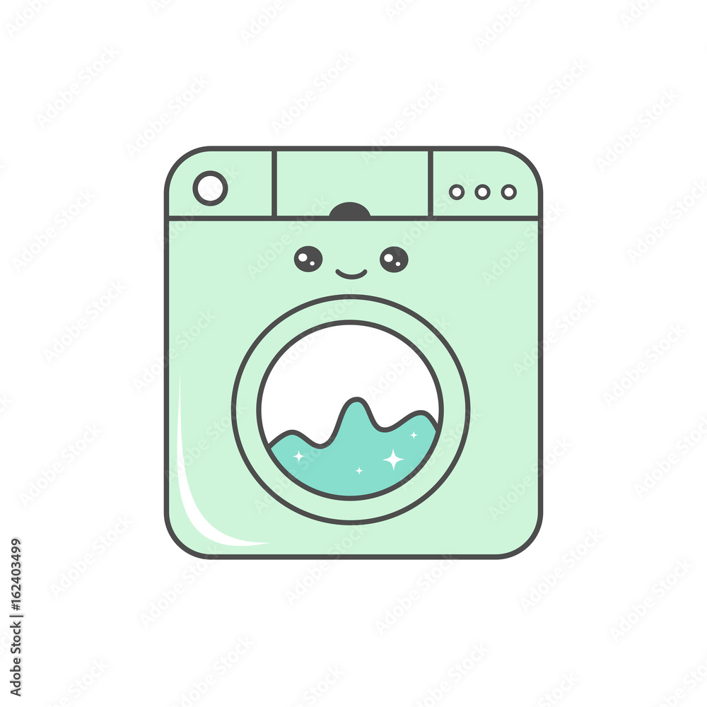 cute cartoon washing machine vector illustration isolated on white ...