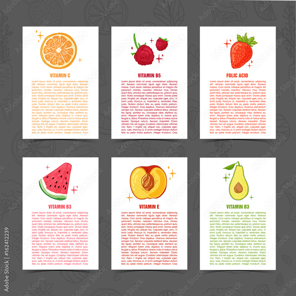 Banner design template with food decoration. Set card with the decor of ...