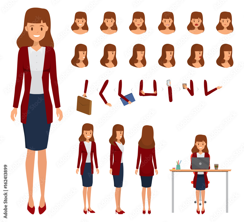 Woman character constructor for different poses. Set of various women's ...