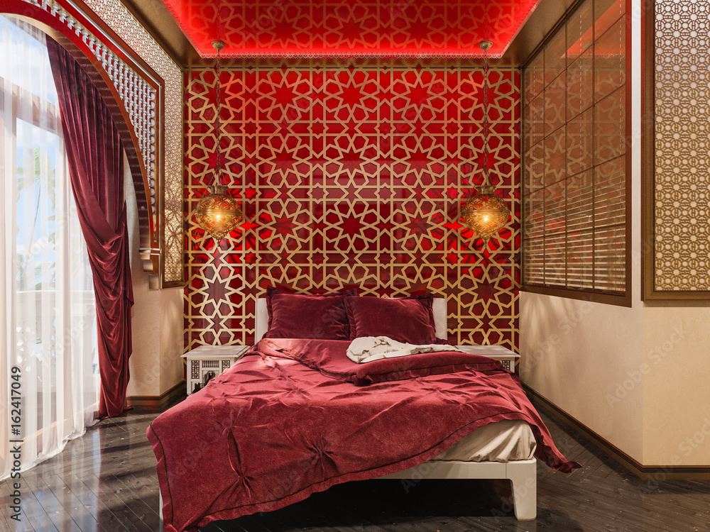 3d illustration, interior design of a hotel room in a traditional ...