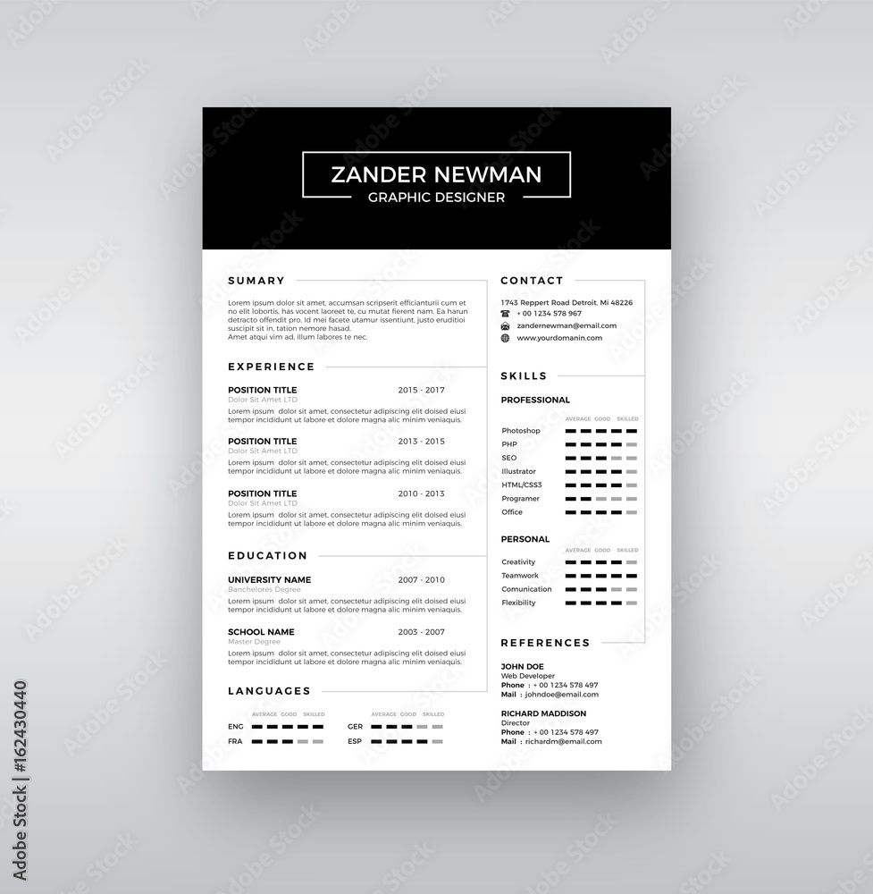 Poster CV Resume Clean Design Vector Template / Curriculum Vitae ...