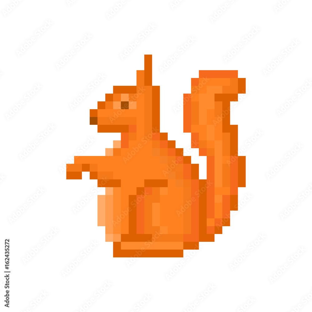 Old school 8 bit pixel art orange squirrel sitting on the ground icon ...