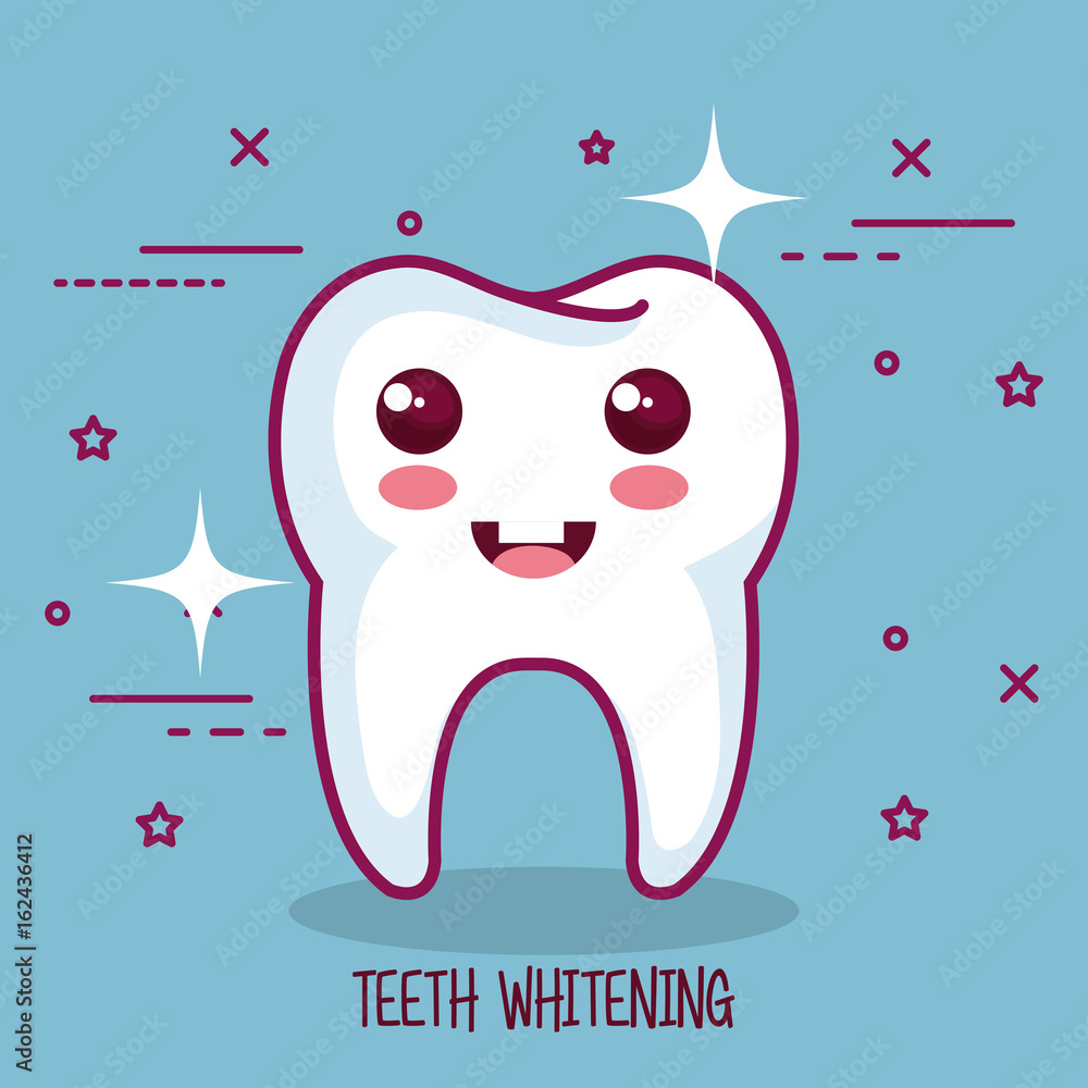 Kawaii tooth and teeth whitening sing over blue background vector ...