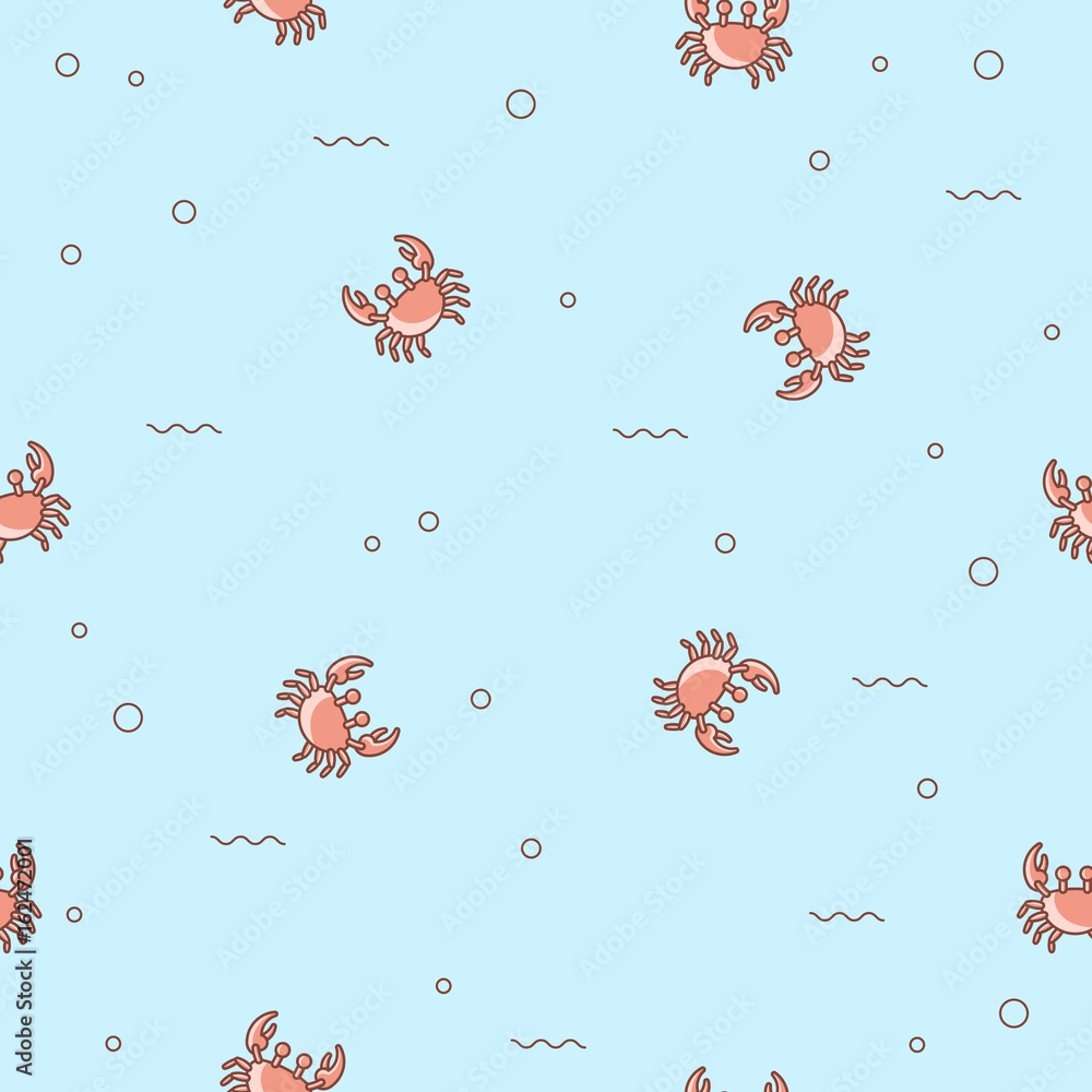 Repeating seamless pattern with crabs on a blue background. Vector ...