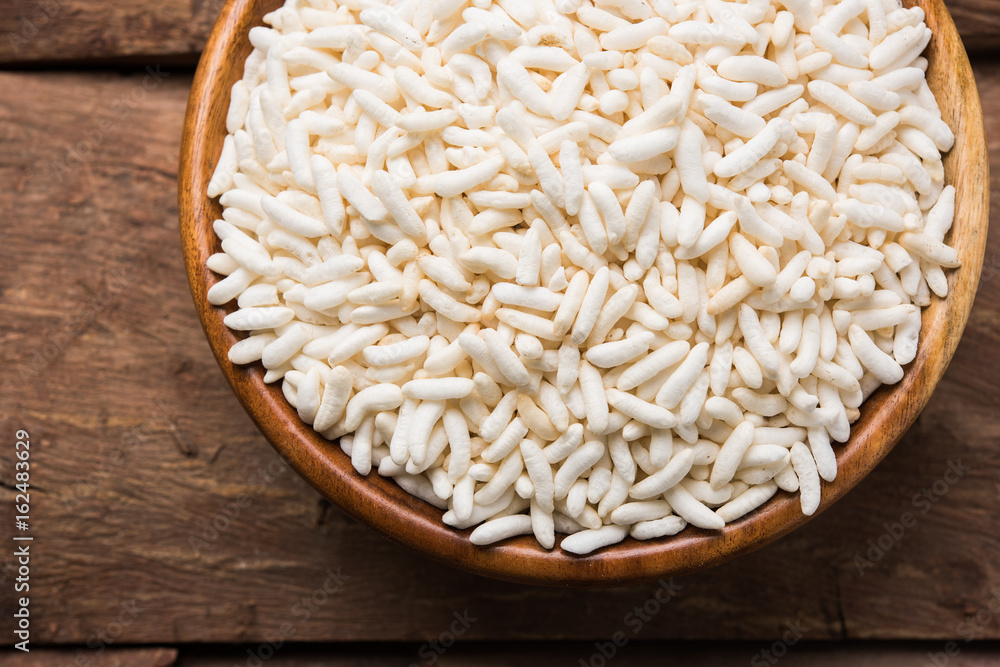 Puffed rice also known as Murmura or Murmure in hindi served in a ...