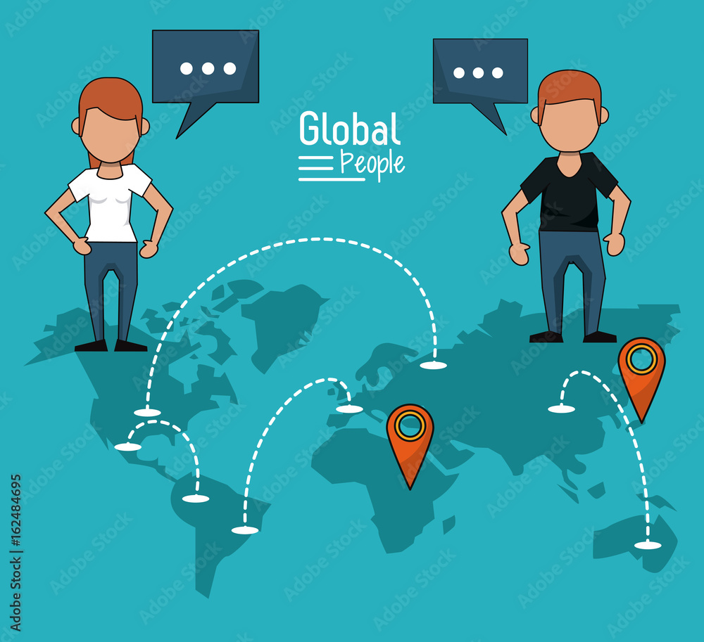 poster of global people with blue background with map of the world and ...