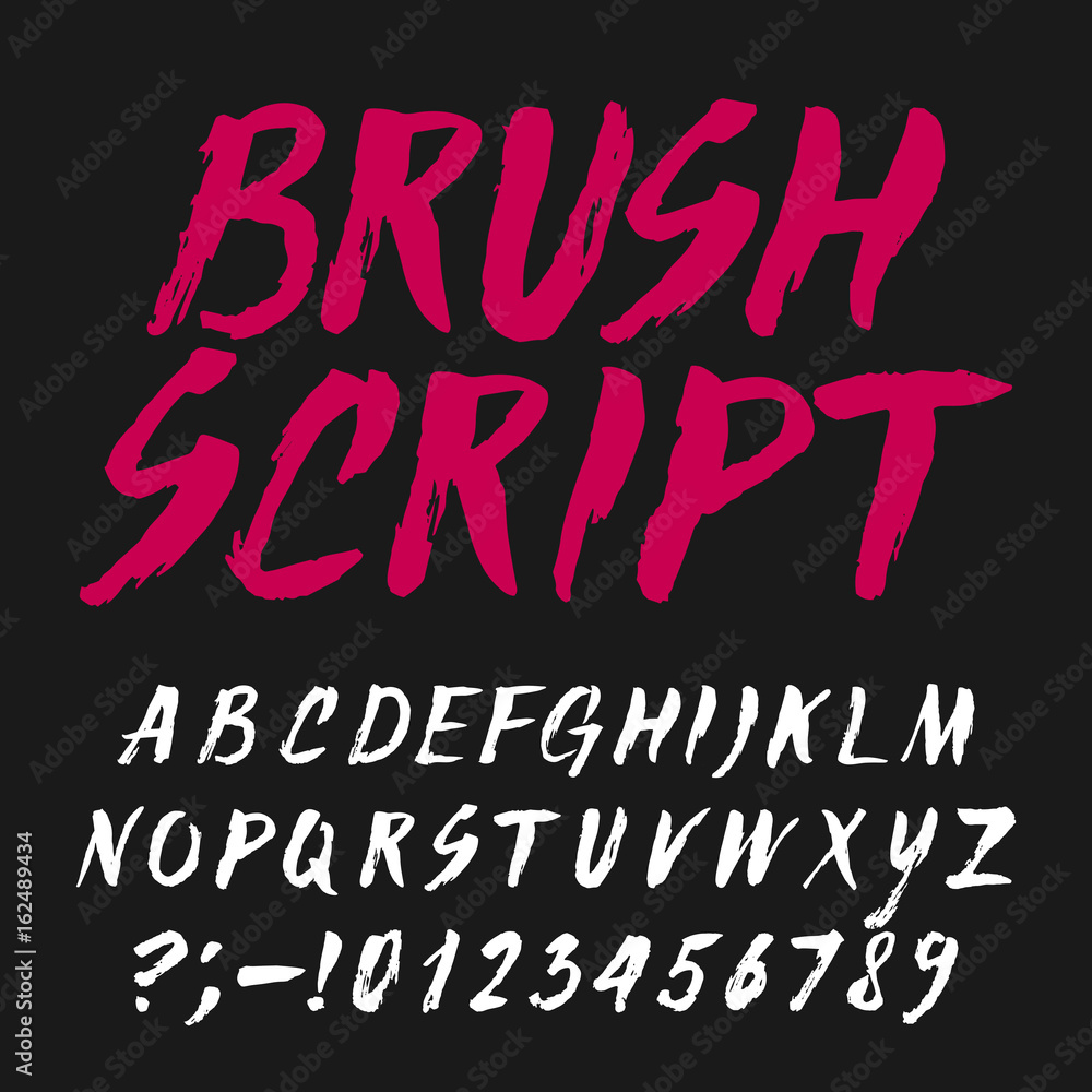 Hand drawn alphabet vector font. Rough brush script letters and numbers for labels, headlines ...