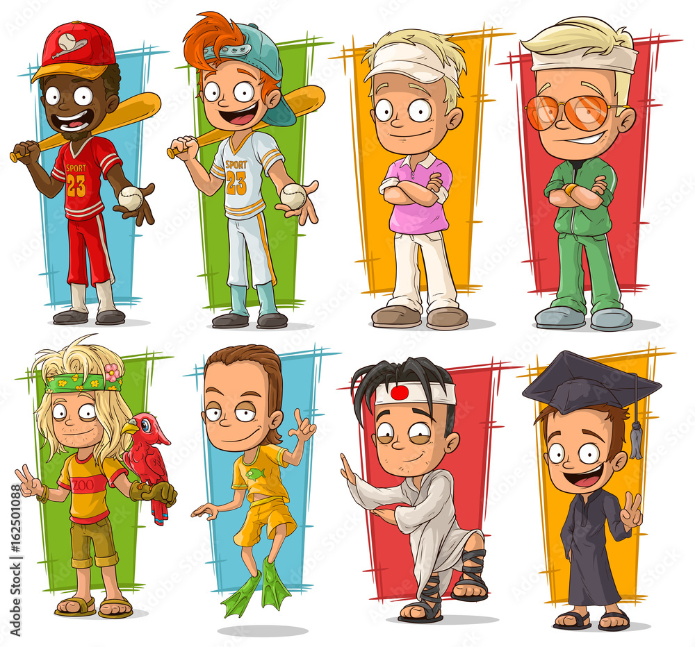 Cartoon young sport player character vector set Stock Vector | Adobe Stock