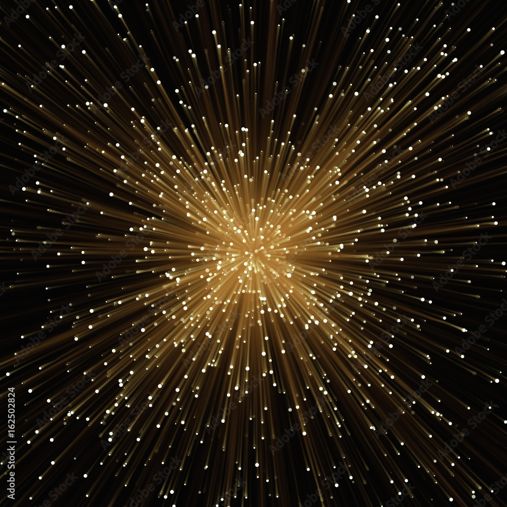 Abstract glowing golden light effect with sparkling rays and particle ...