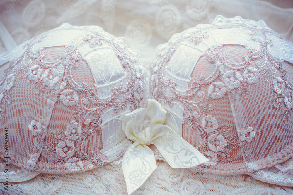 Vintage bra on white oldest lace. Beautiful and tenderness lingerie ...